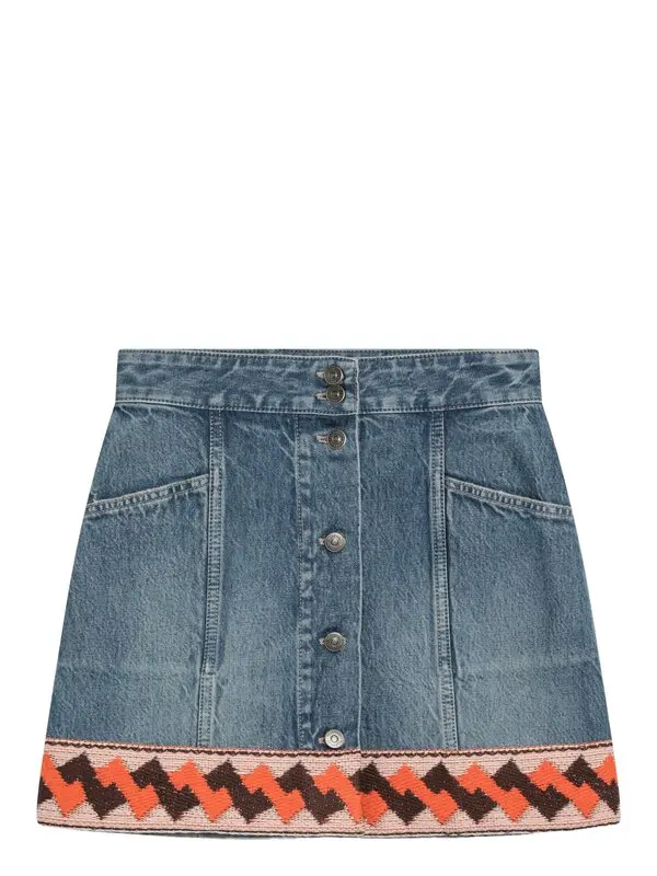 Valentino Garavani Denim Mini Skirt With Jacquard Trim - Blue
