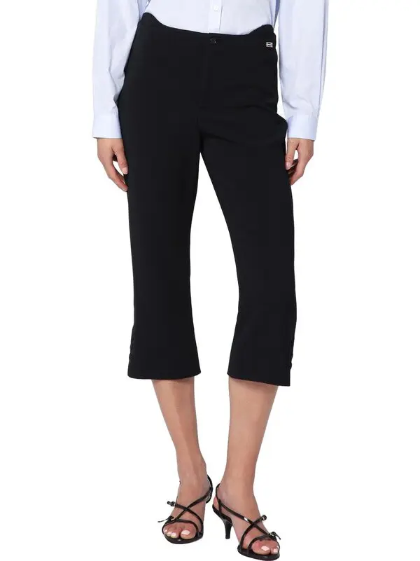 Victoria Beckham Cropped Trousers In Wool Blend - Black