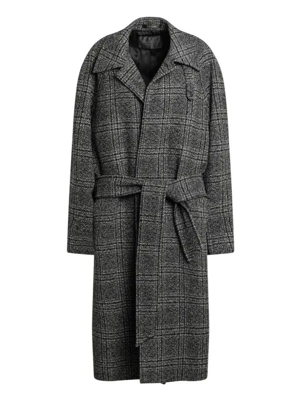 Balenciaga Raglan One Layer Coat In Checked Wool - Black