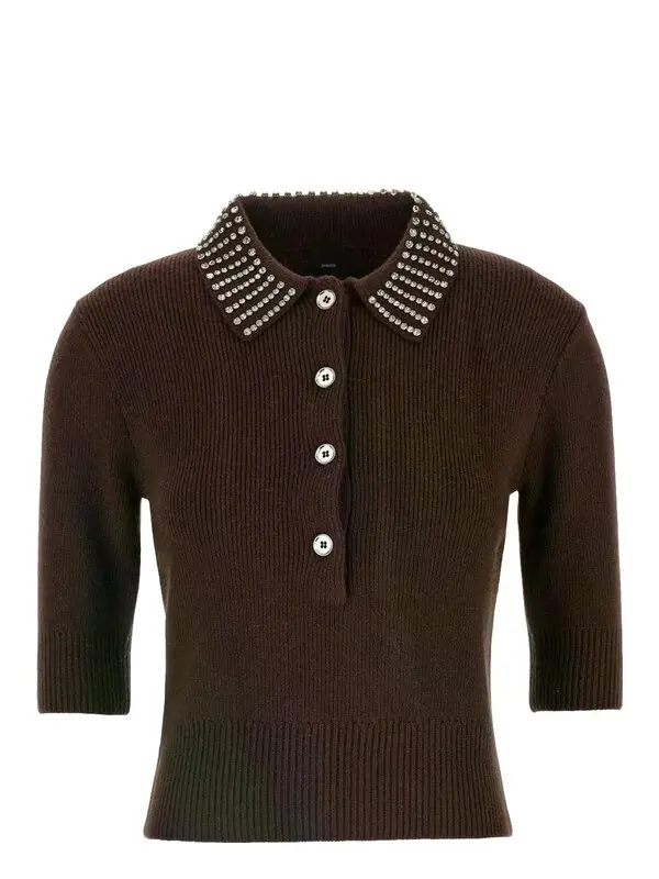 Pinko Rhinestone-collar Ribbed Top - Brown