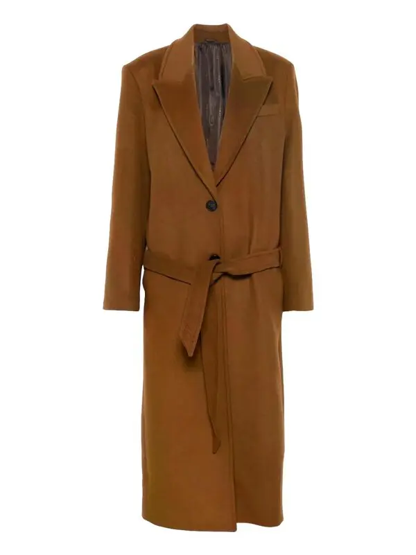 Attico Single-breasted Belted Coat - Brown