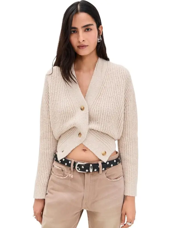R13 Split Hem Ribbed Cardigan - Oatmeal Tweed