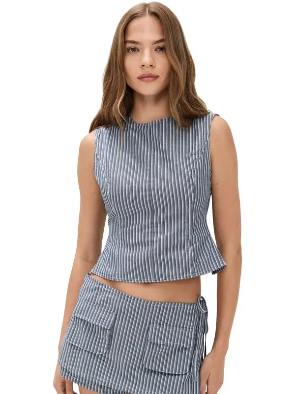 Lioness Striped Sleeveless Top - Charcoal Stripe