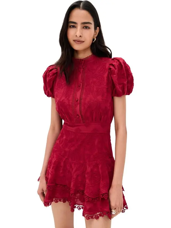 Alice + Olivia Loryn Embroidered Mini Dress - Dark Cherry