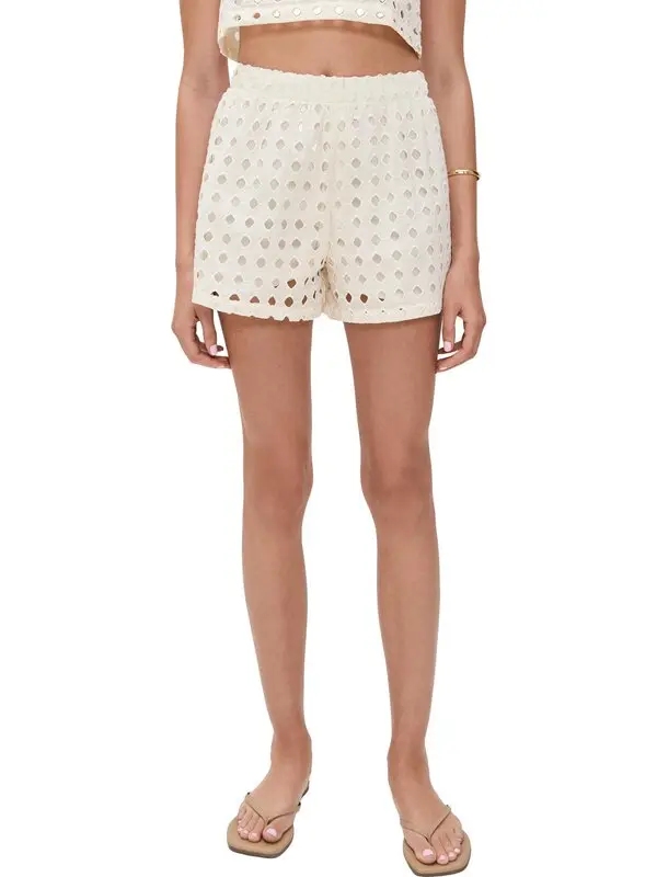 LE BOP Lucia Eyelet Shorts - Ivory