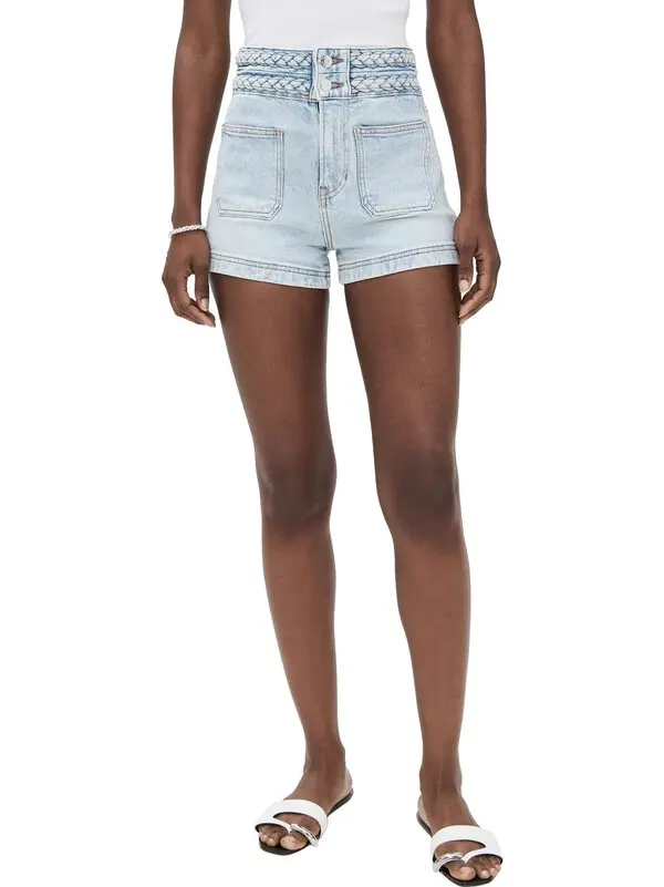 Veronica Beard Elijah Patch Pocket Denim Shorts - Pale Stone