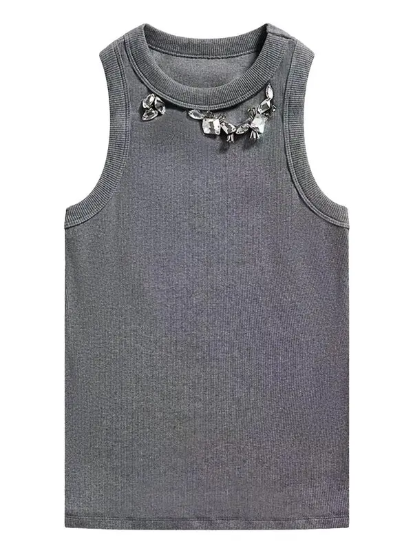 AREA Crystal-embellished Ribbed Tank Top - Grey