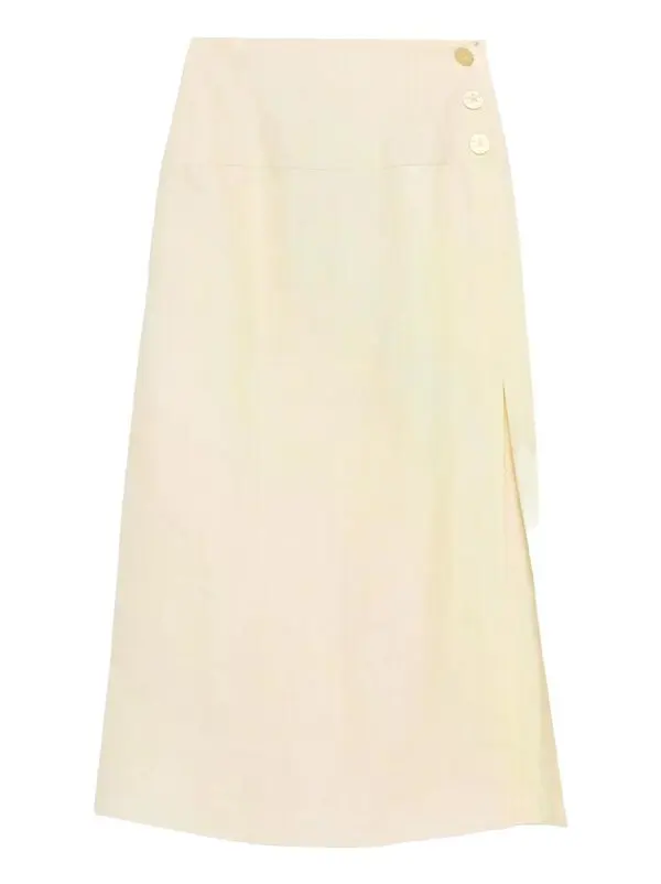 Le Kasha Button-front Linen Split Skirt - Yellow
