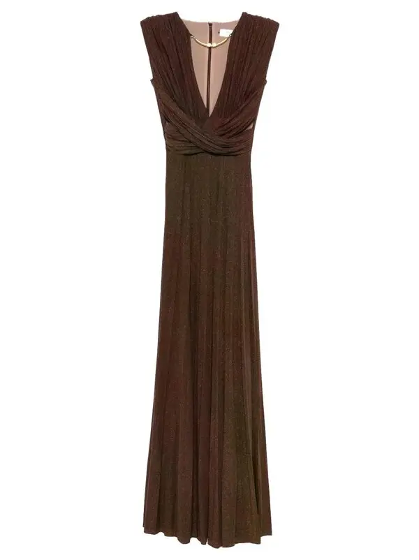 Elisabetta Franchi Pleated Cross-detail Maxi Dress - Brown