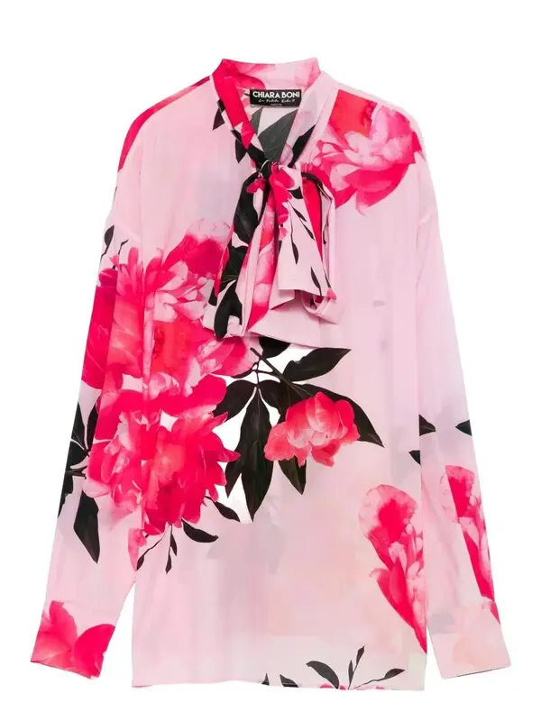 Chiara Boni La Petite Robe Floral-print Tie-neck Top - Pink