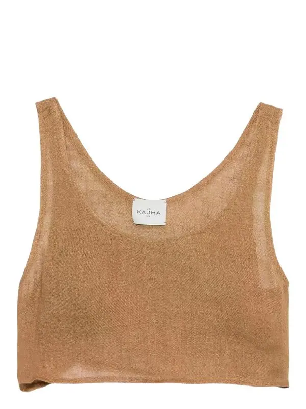 Le Kasha Linen Scoop-neck Tank Top - Brown