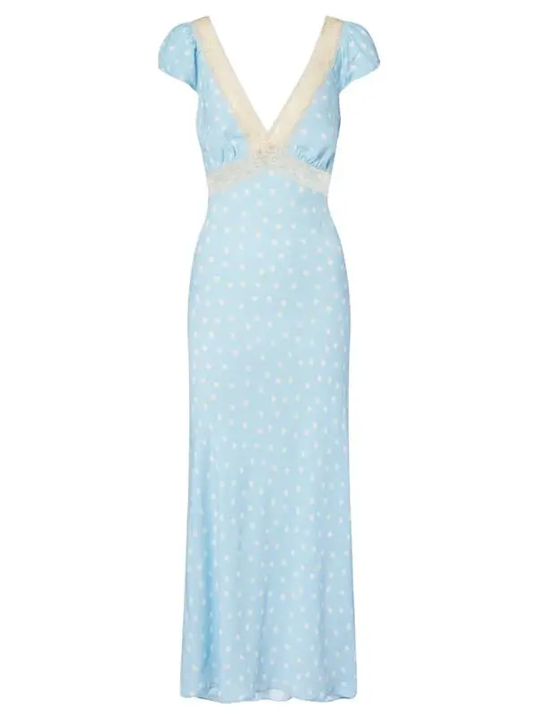 Rixo Iggy Lace-trimmed Polka-dot Midi Dress - Blue