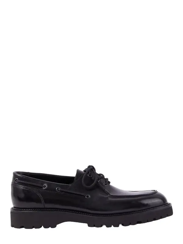 John Lobb Leather Lace-up Boat Shoes - Black