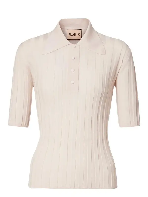 Plan C Ribbed-knit Wool Polo Shirt - Pink