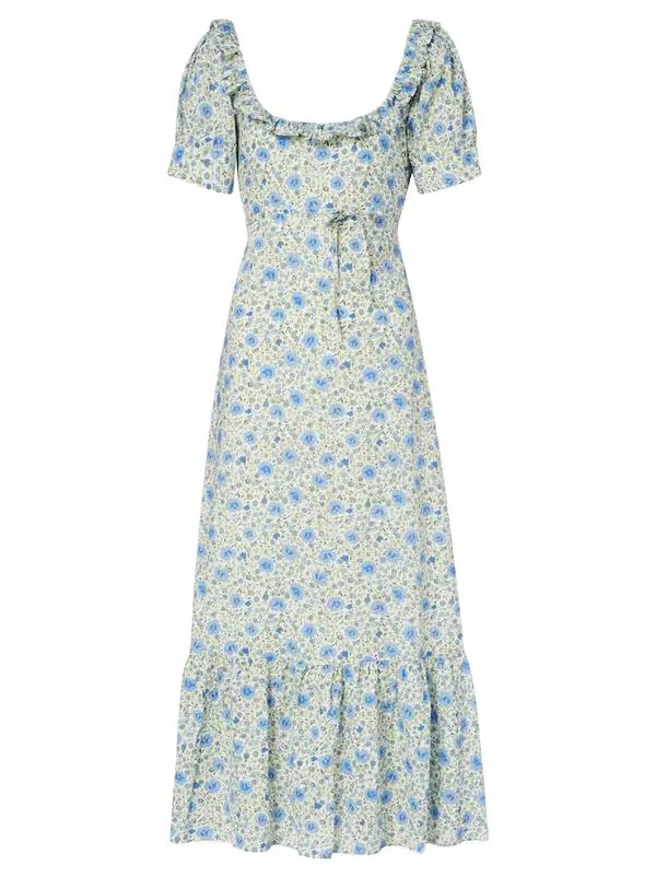 Rixo Sorana Floral Ruffled Cotton Midi Dress - Blue