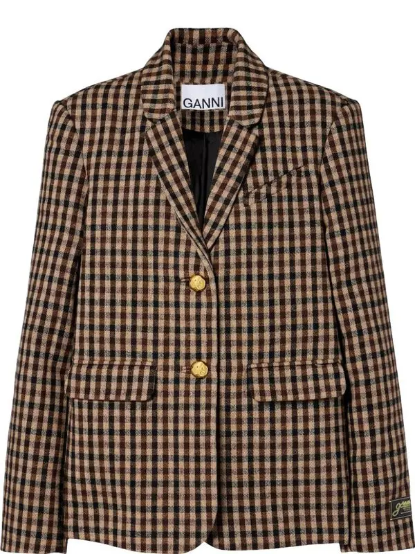 GANNI Checked Blazer - Brown