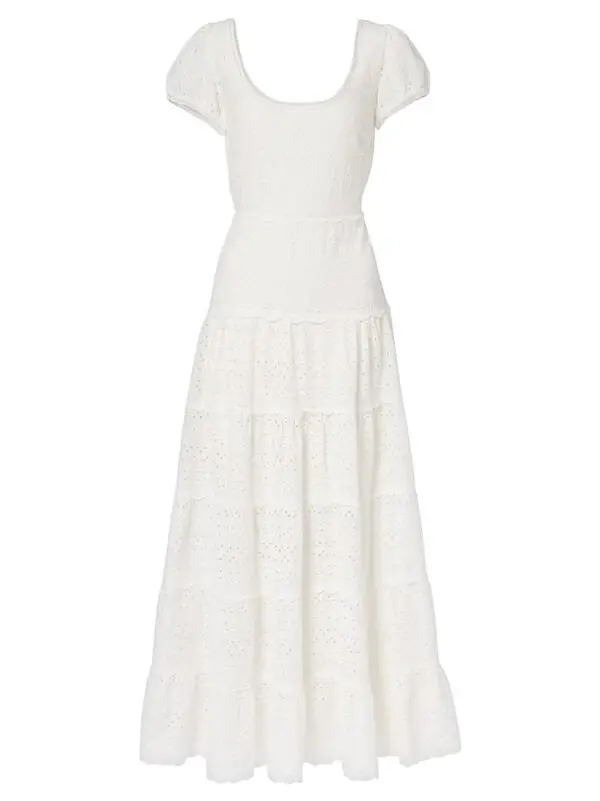 Rixo Remi Broderie Anglaise Cotton Midi Dress - White