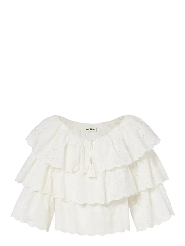 Rixo Broderie Anglaise Tiered Cotton Top - White