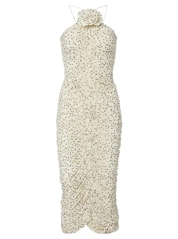 Magda Butrym Floral-appliqué Polka-dot Maxi Dress - Beige