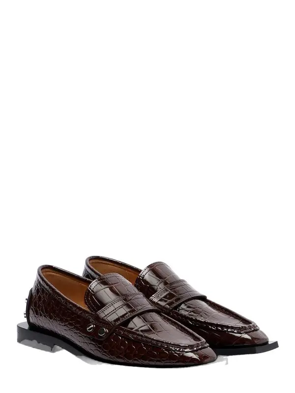 GANNI Studs Croc-effect Loafers - Brown