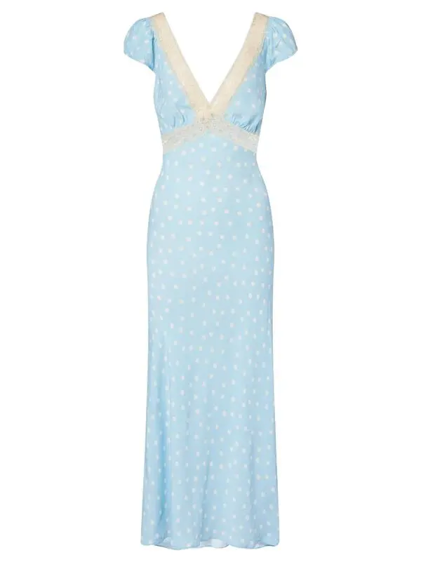 Rixo Iggy Lace-trimmed Polka-dot Midi Dress - Blue