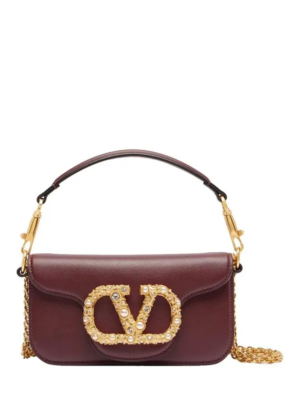 Valentino Garavani Locò Small Leather Shoulder Bag - Burgundy