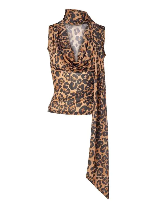 Blumarine Leopard-printed Jersey Top - Brown