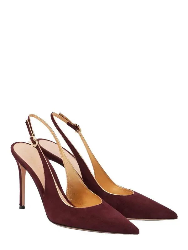 GIANVITO ROSSI Ribbon Sling 95 Suede Slingback Pumps - Burgundy