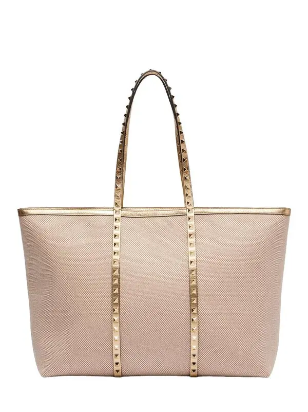 Valentino Garavani Rockstud Large Leather And Canvas Tote Bag - Beige