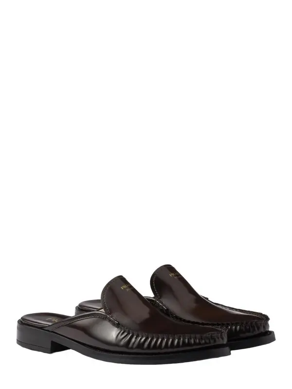 Prada Brushed Leather Mules - Sienna