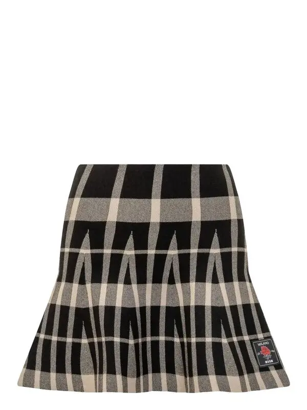 MSGM Checked Pleated Mini Skirt - Black