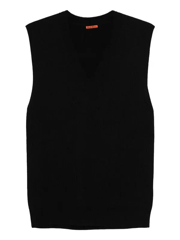 Barena Venezia V-neck Ribbed Knit Sleeveless Top - Black
