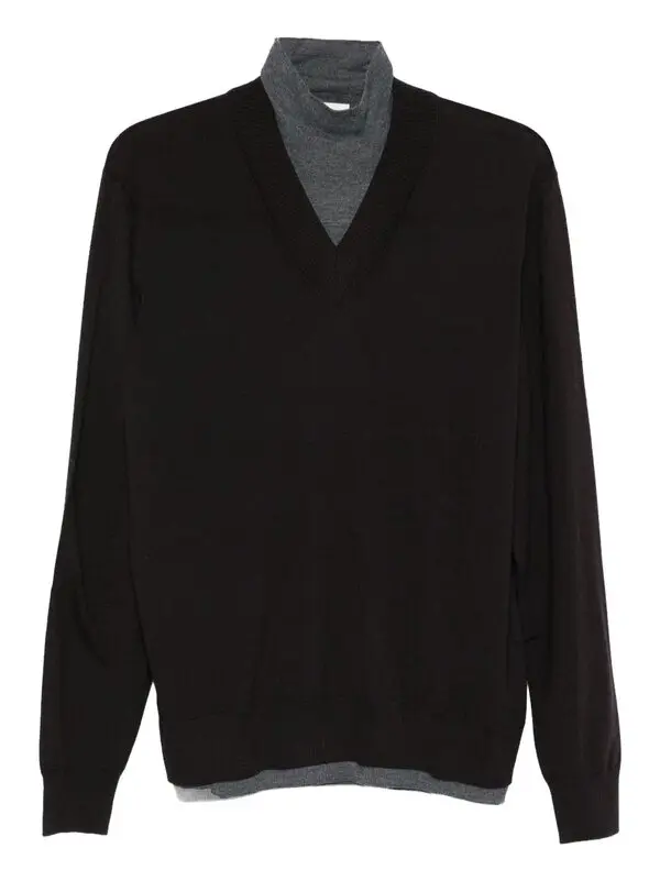 PAOLO PECORA V-neck Wool Sweater - Brown
