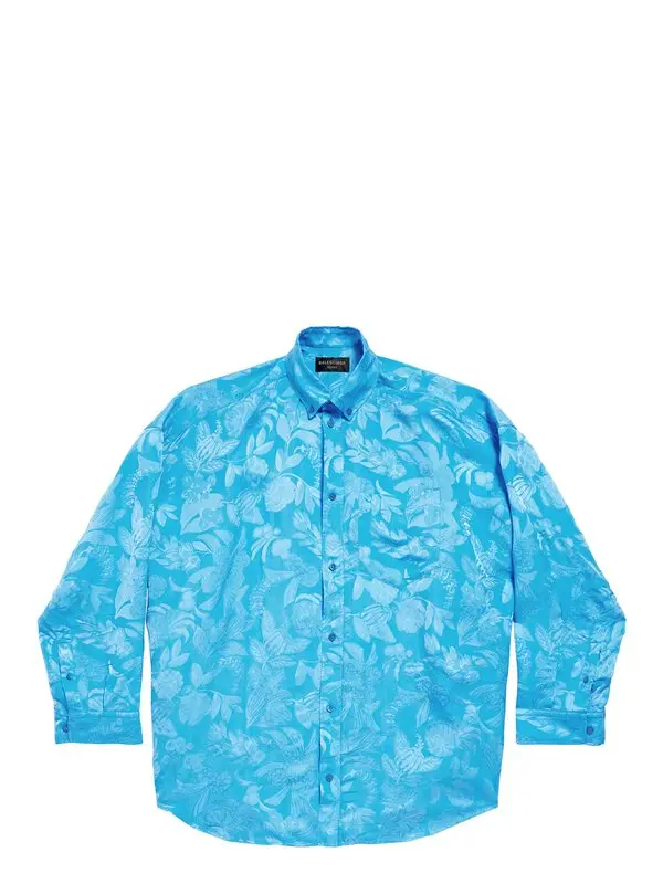 Balenciaga Floral-jacquard Cocoon Long-sleeve Shirt - Blue