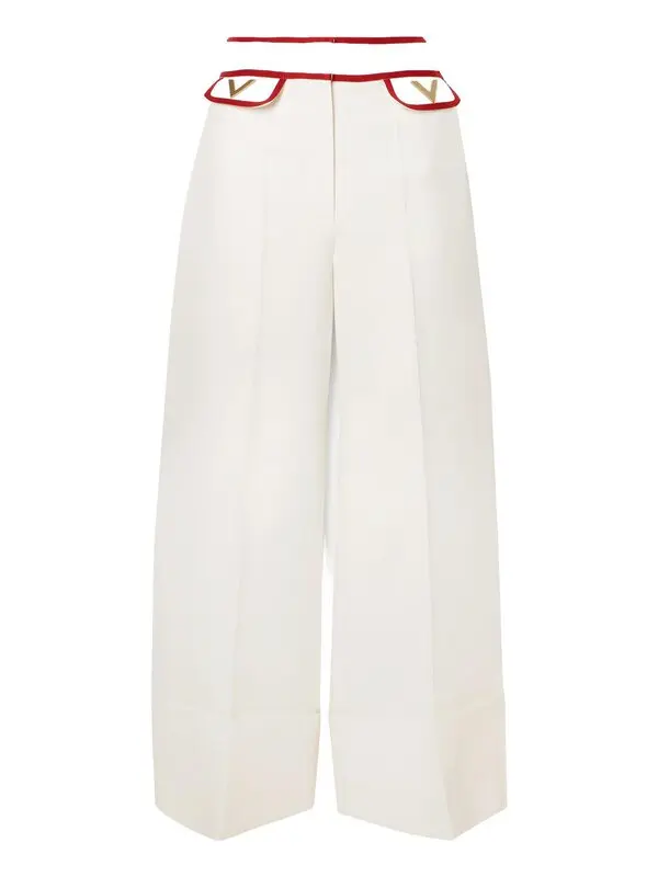 Valentino Garavani Embellished Wool And Silk-blend Wide-leg Pants - White