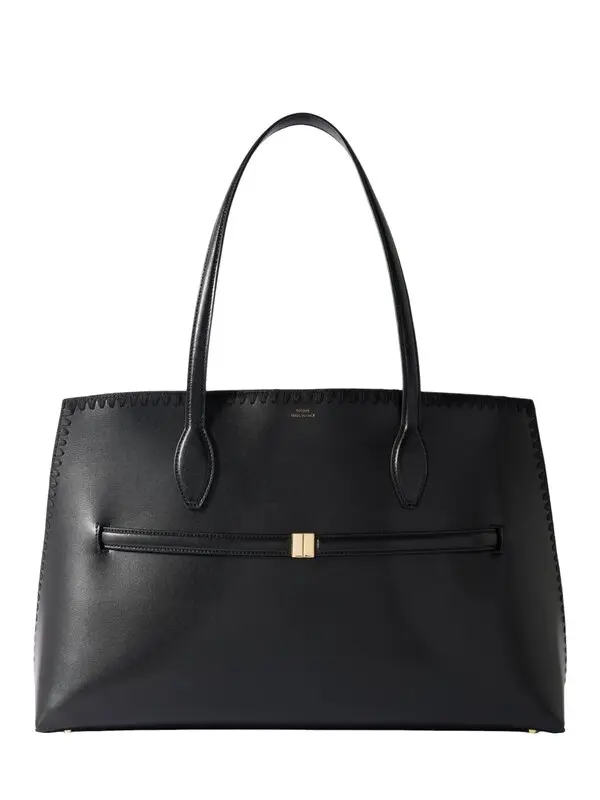 TOTEME Belted Whipstitched Leather Tote - Black