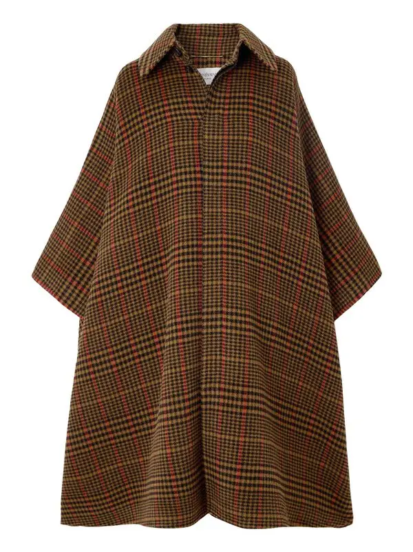 Saint Laurent Checked Wool And Llama-blend Cape - Black