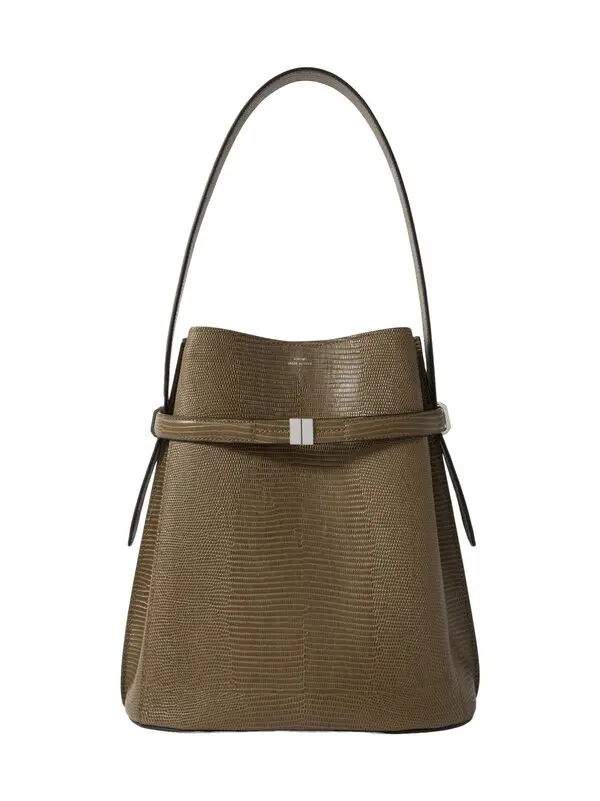 TOTEME Belted Lizard-effect Leather Tote - Green