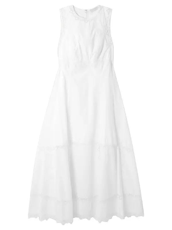 Ulla Johnson Anela Embroidered Tulle-trimmed Cotton-poplin Midi Dress - White