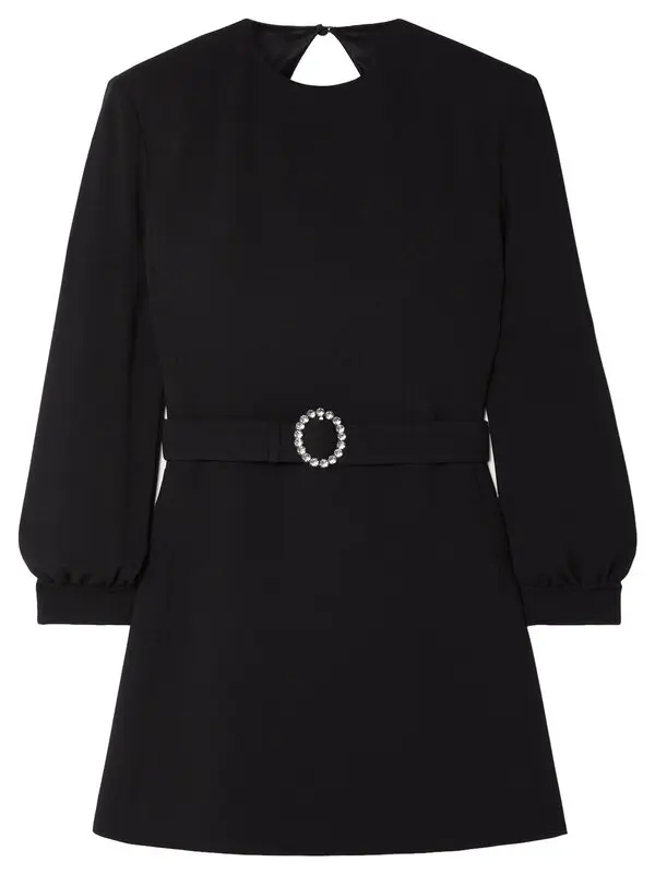 Saint Laurent Crystal-embellished Belted Woven Mini Dress - Black
