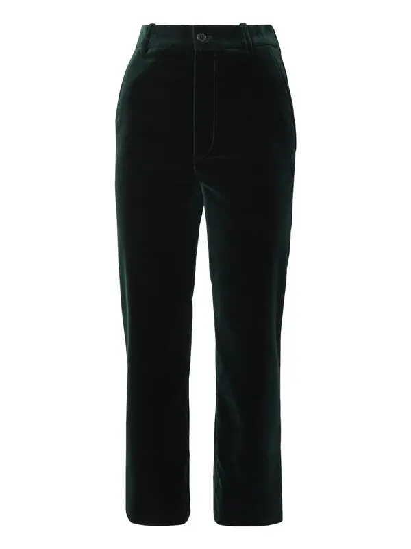 Saint Laurent Cropped Cotton-velvet Slim-leg Pants - Green