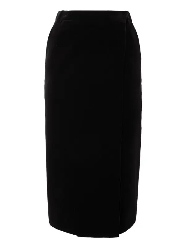 Saint Laurent Wrap-effect Cotton-velvet Midi Skirt - Black