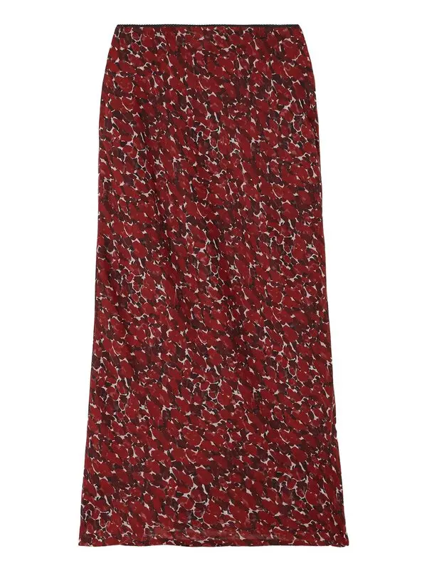 Saint Laurent Printed Silk-mousseline Midi Skirt - Red
