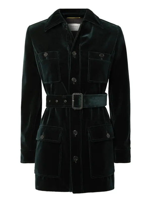 Saint Laurent Belted Velvet Jacket - Green