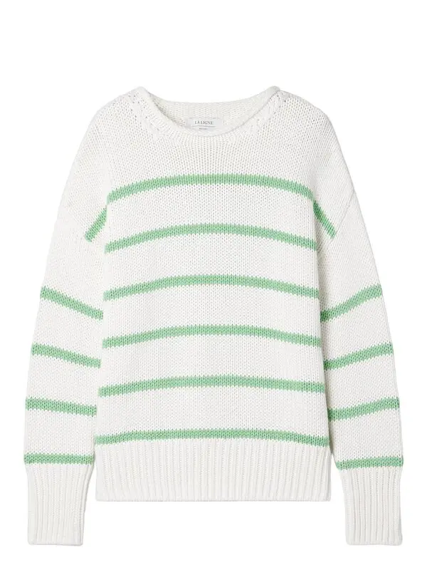 LA LIGNE Marina Striped Cotton Sweater - Ivory