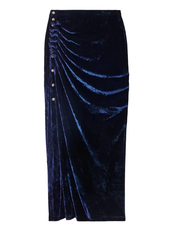 Rabanne Embellished Velvet Midi Skirt - Blue