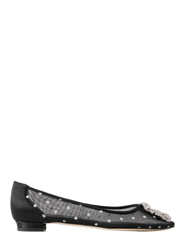 Manolo Blahnik Hangisiflat Satin-trimmed Crystal-embellished Ballet Flats - Black