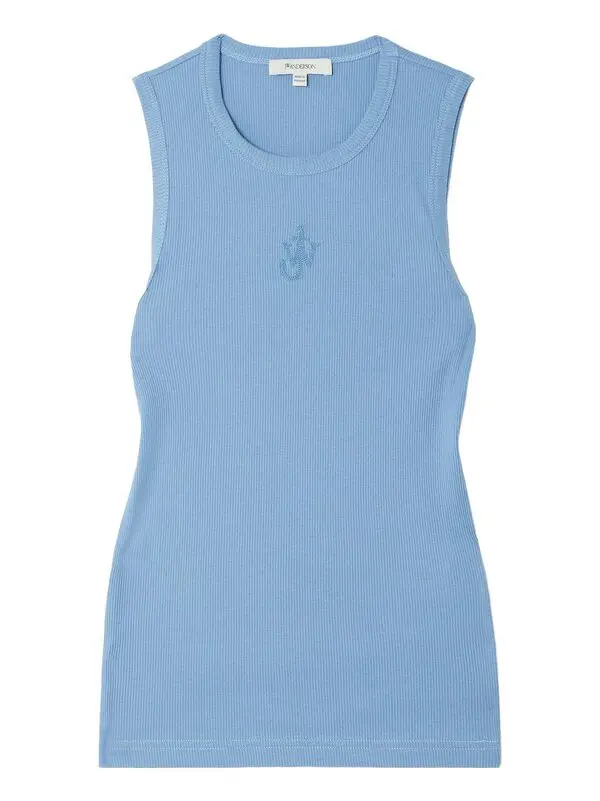JW Anderson Logo-embroidered Ribbed Tank - Blue