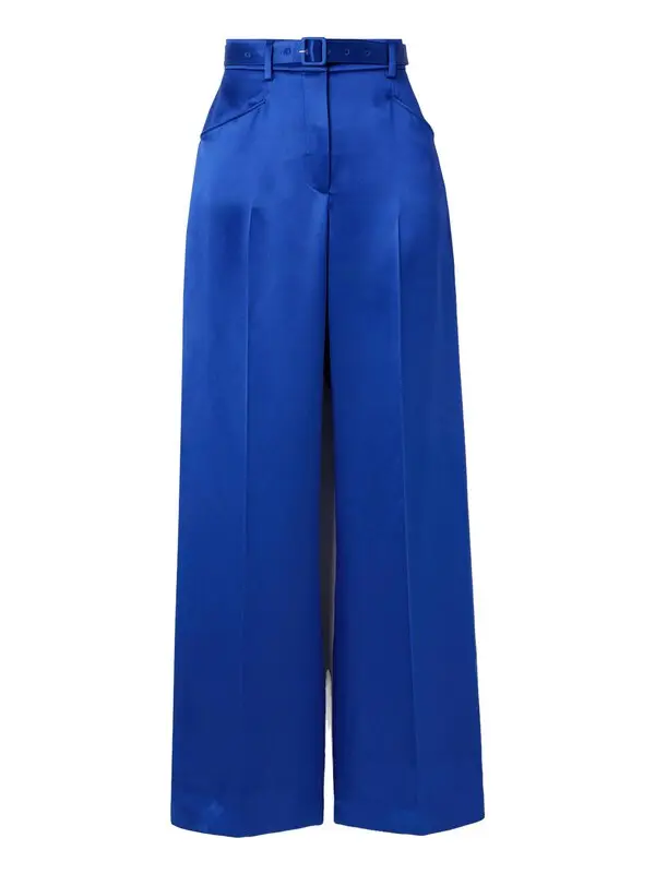 Gabriela Hearst Norman Belted Silk-satin Straight-leg Pants - Blue