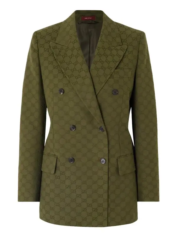 Gucci Double-breasted Jacquard Cotton-blend Canvas Blazer - Green